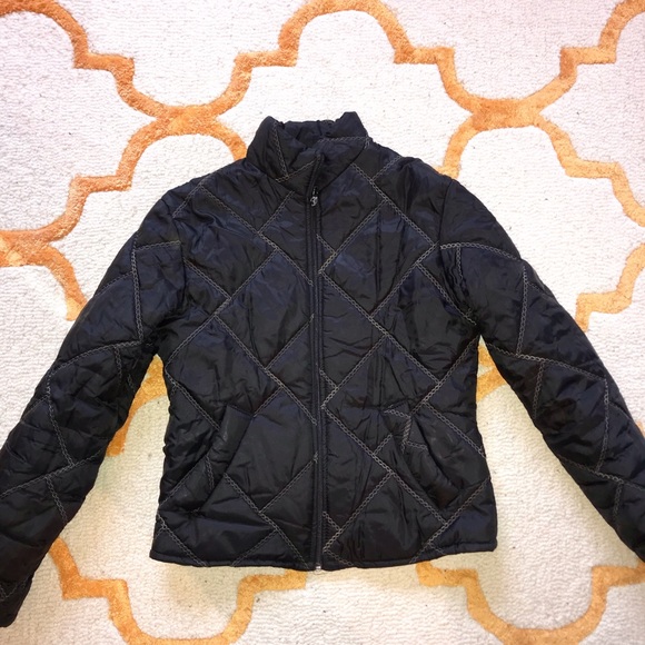 Jackets & Coats | Italian Black Puffer Jacket With Beige Stitching ...